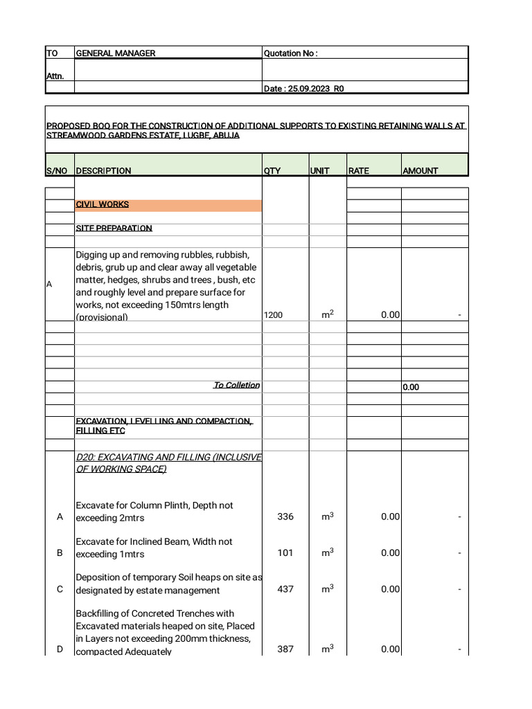Boq For Additional Supports To Retaaining Wall, Streamwood Garden ...