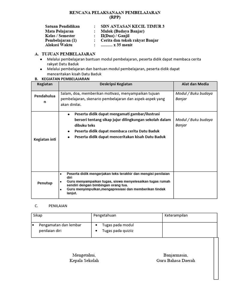 RPP Mulok Kelas 2 Evi | PDF