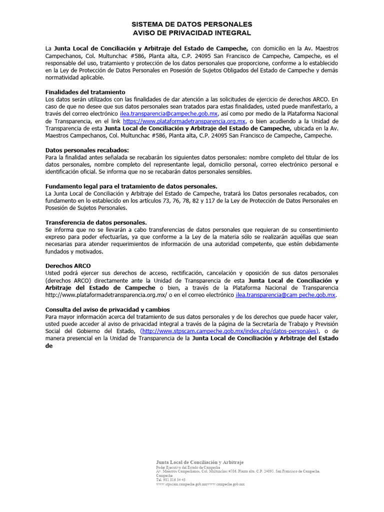 Sistema de Datos Personales Integral | PDF | Campeche | Privacidad