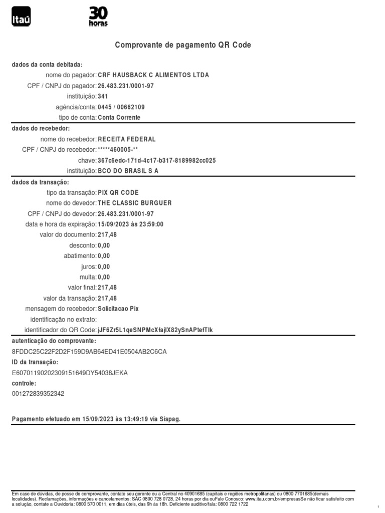 Comprovante de Pagamento QR Code | PDF