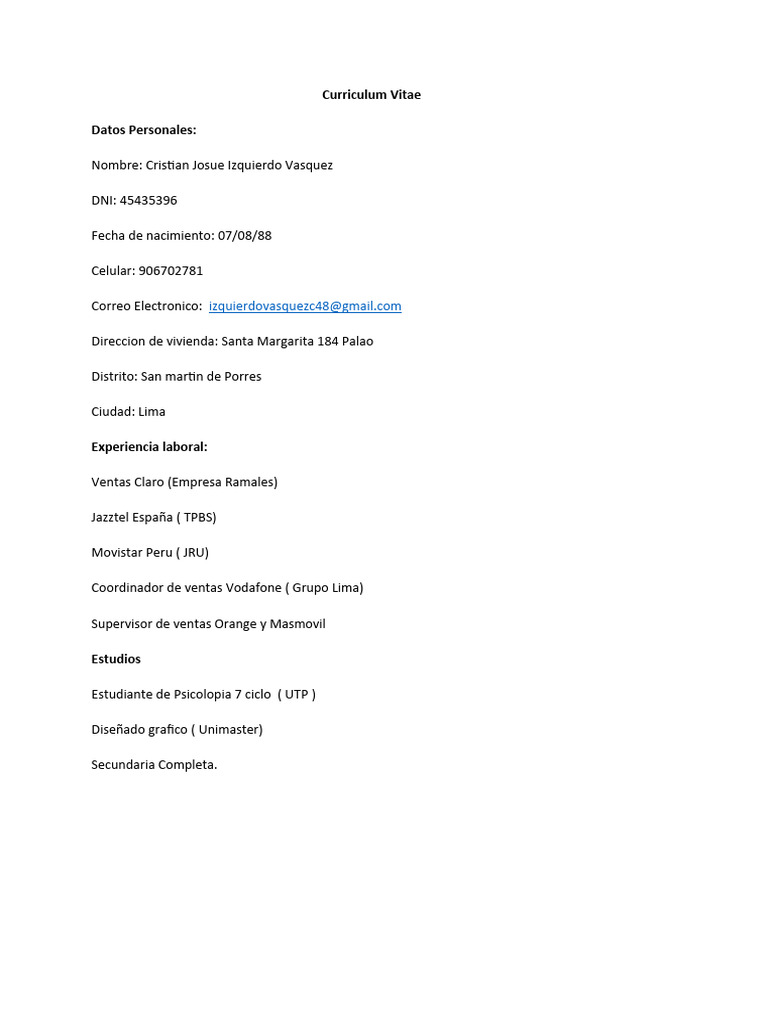 Curriculum Vitae Cristian | PDF