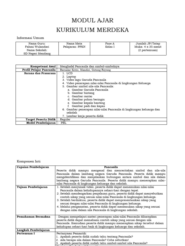MODUL AJAR KLS 1 | PDF