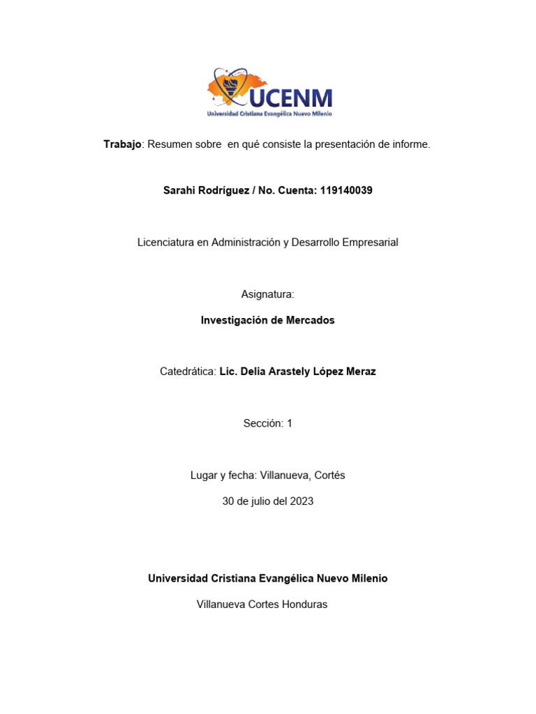 Trabajo: Resumen Sobre en Qué Consiste La Presentación de Informe | PDF ...