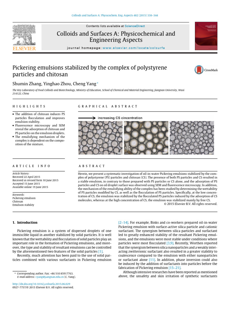2015 - Pickering Emulsions Stabilized by The Complex of Polystyrene ...