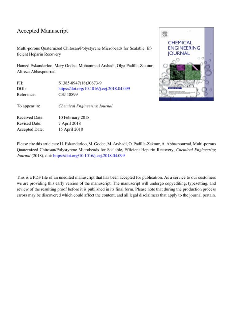 2018 - Multi-Porous Quaternized Chitosan-Polystyrene Microbeads For ...