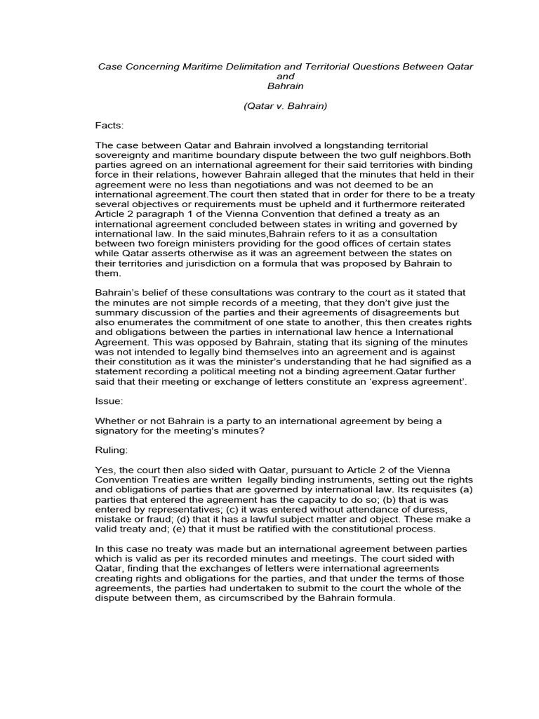 Qatar v. Bahrain | PDF | Treaty | International Law
