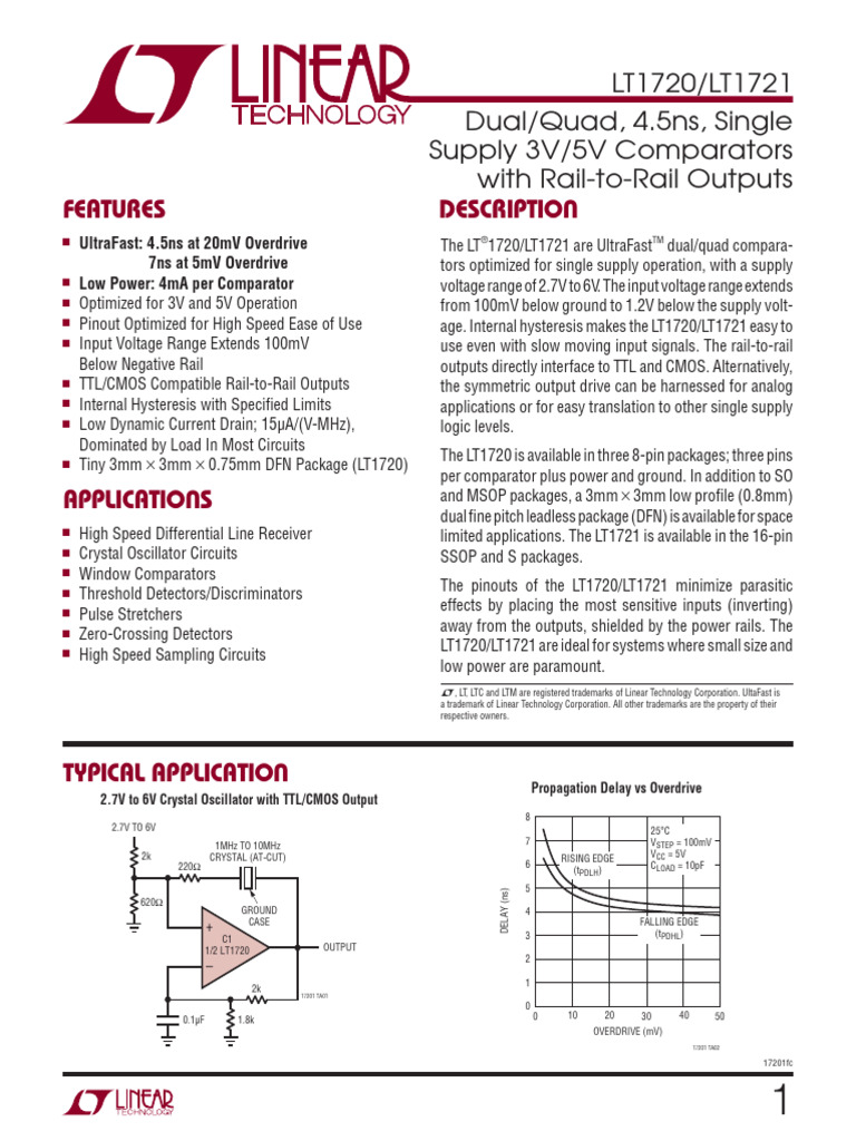 Description Features: LT1720/LT1721 Dual/Quad, 4.5ns, Single Supply 3V ...