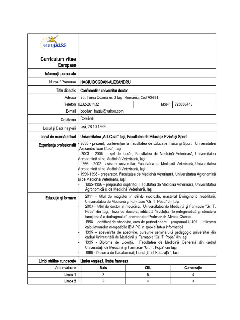 CV Hagiu Bogdan Alexandru | PDF