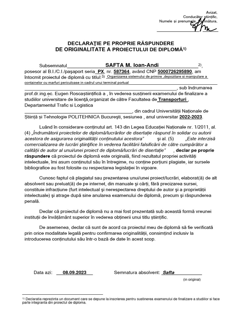 Declaratie Originalitate Lucrare-2 | PDF