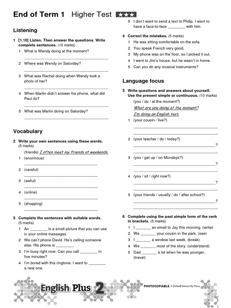 End of Term 1 Higher Test | PDF