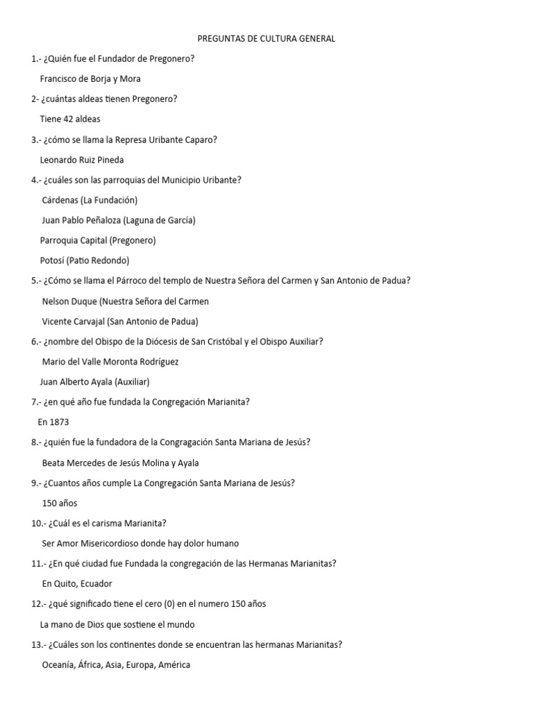 Preguntas de Cultura General | PDF | Venezuela