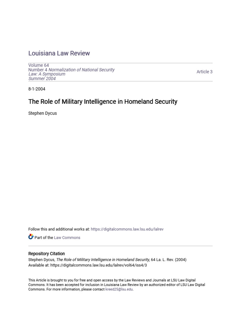 The Role of Military Intelligence in Homeland Security | PDF | Foreign ...