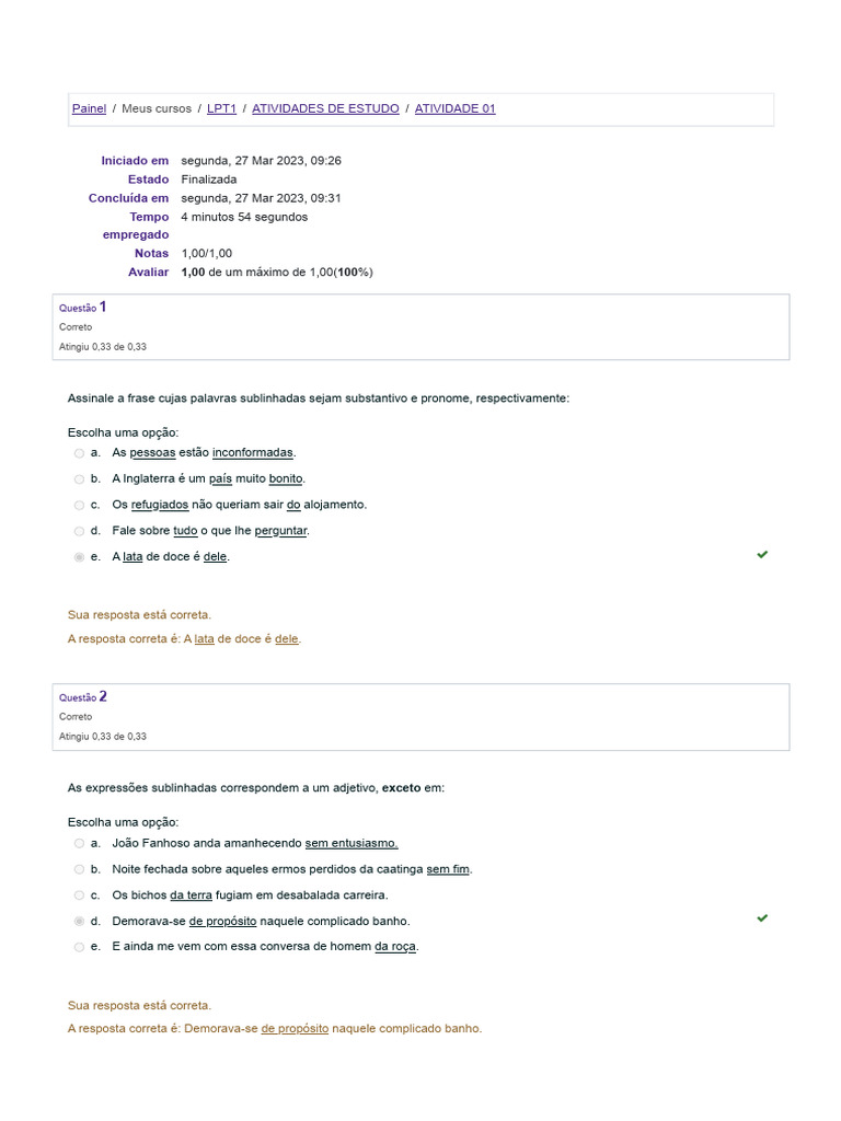 ATIVIDADE 01 - Revisão Da Tentativa | PDF