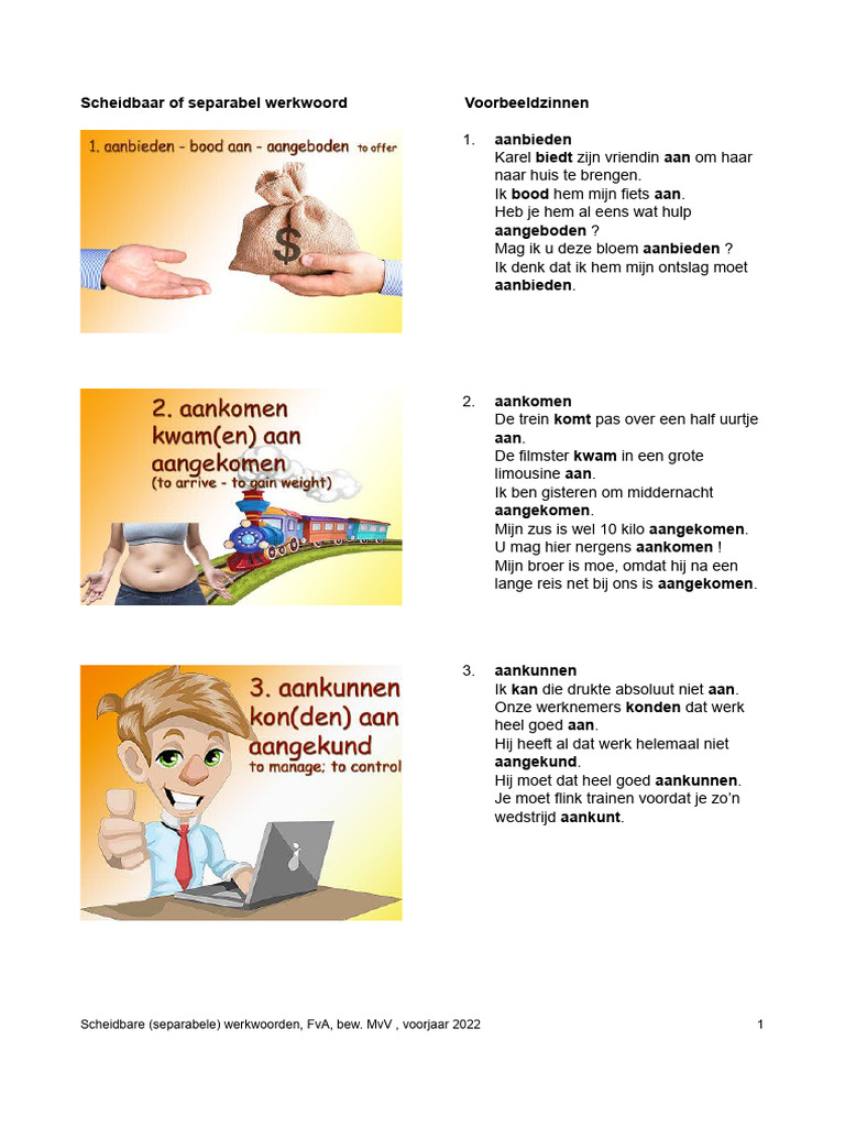 Scheidbare werkwoorden, plaatjes en voorbeeldzinnen | PDF