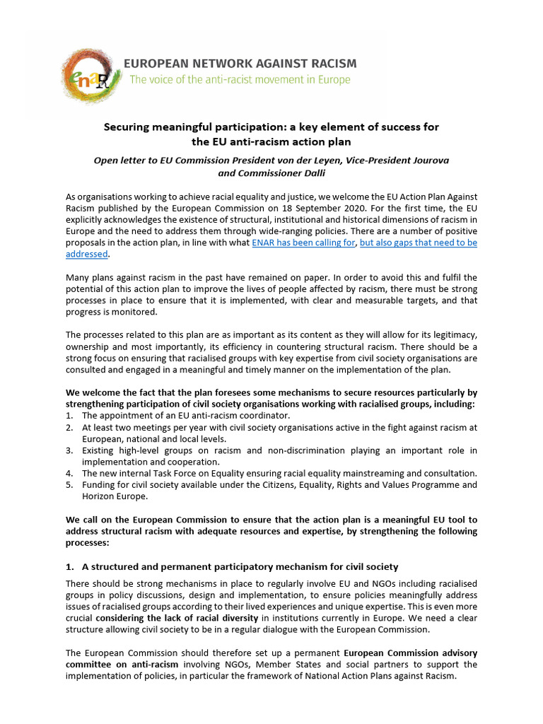 Open Letter To VDL Anti-Racism Action Plan Finalbis | PDF | Social Science