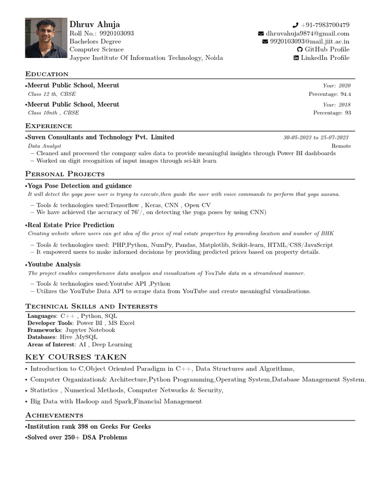 NIT Warangal CSE Resume Template | PDF | Data | Python (Programming ...