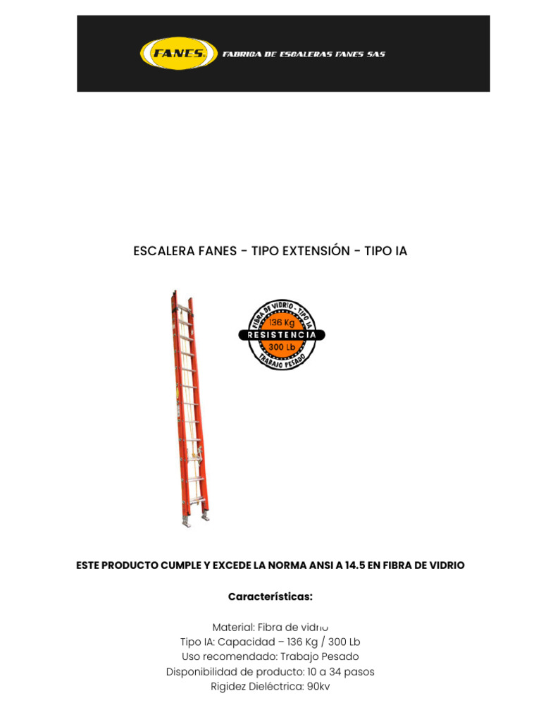 Ficha Técnica Escalera de Extensión Marca Fanes | PDF