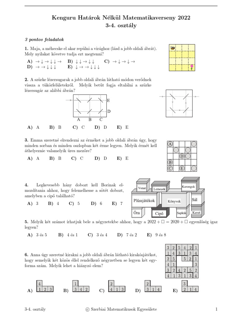 Kenguru Hat Arok N Elk Ul Matematikaverseny 2022 3-4. Oszt Aly | PDF