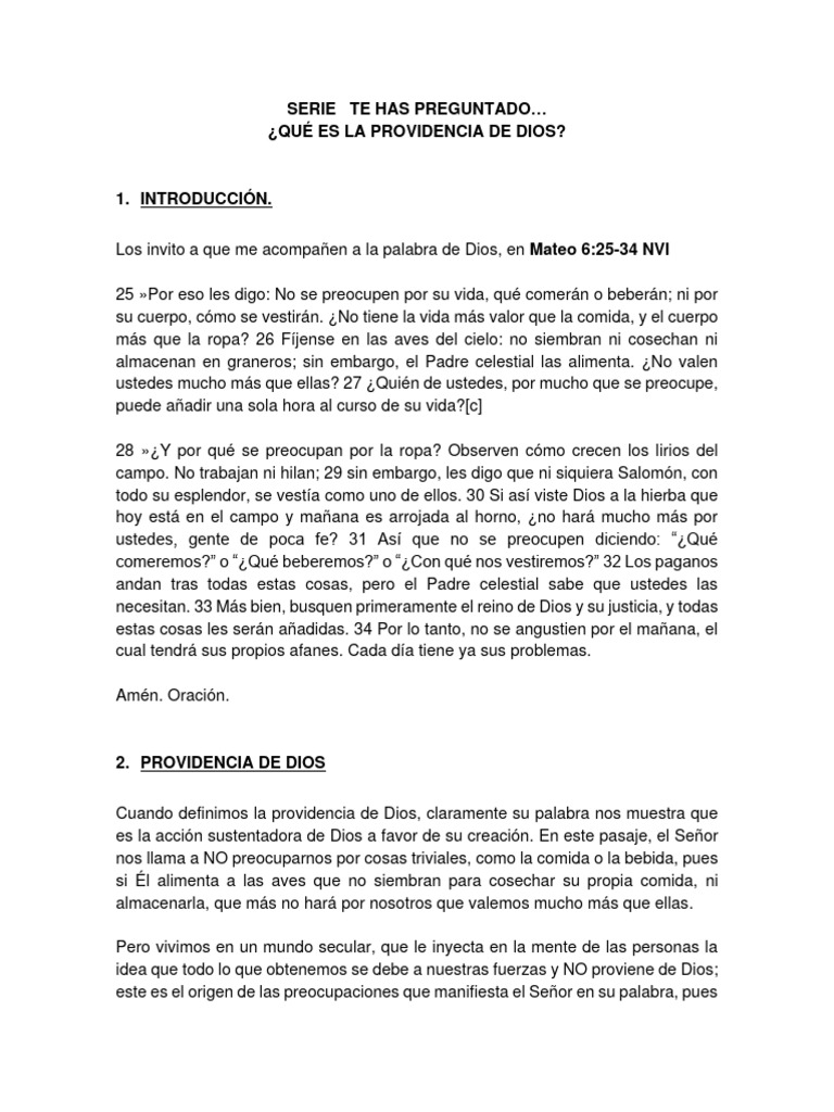 QUÉ ES LA PROVIDENCIA DE DIOS | PDF