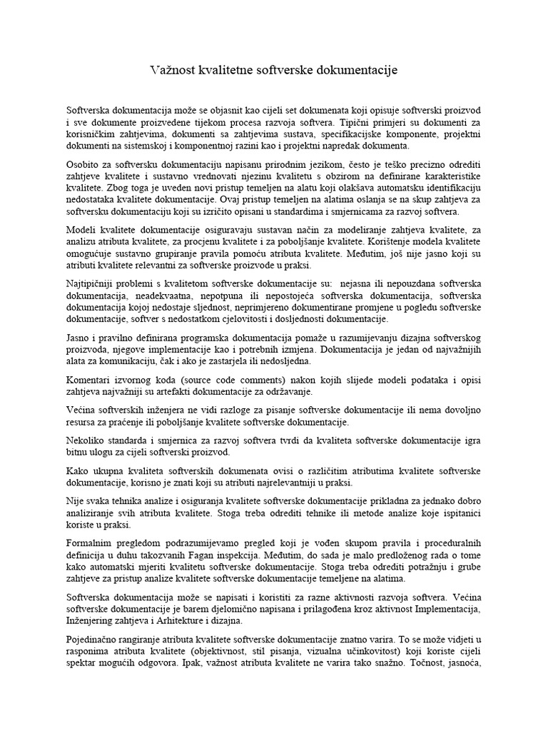Važnost Softverske Dokumentacije | PDF