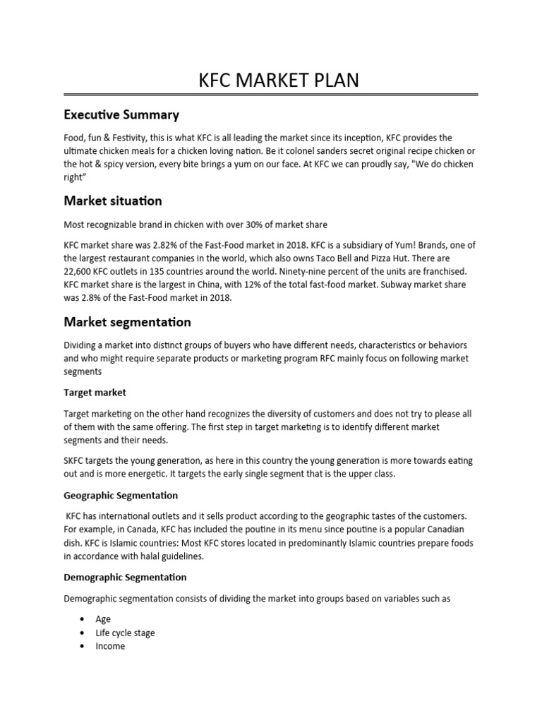 KFC market plan case study | PDF | Fast Food | Brand