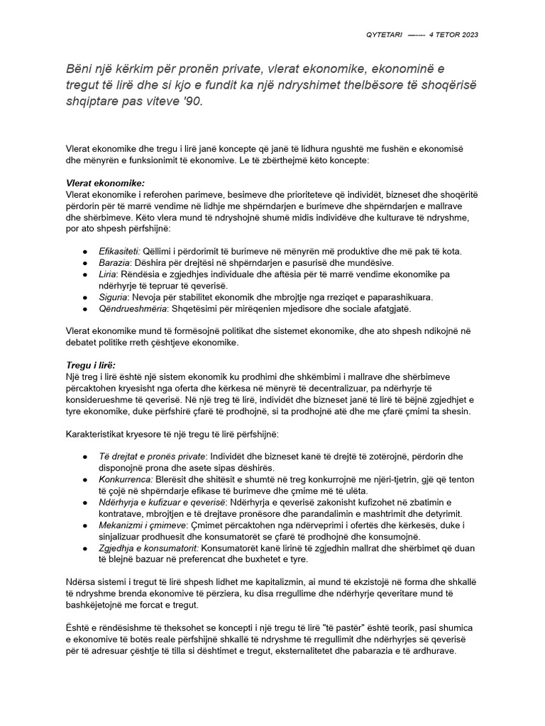 Prona Private, Vlerat Ekonomike, Ekonomia e Tregut Të Lirë | PDF