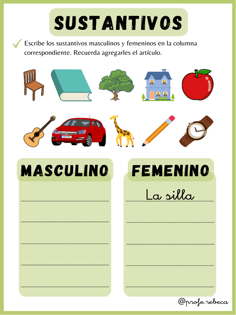 Sustantivos Femeninos y Masculinos Gramática Hoja de Trabajo | PDF