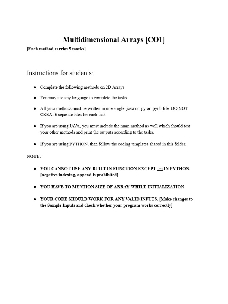 Lab2 2D-Array Tasks | PDF