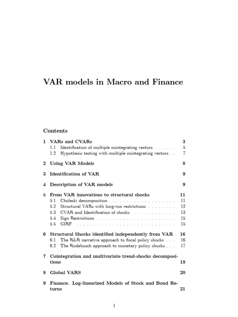 VAR models in Macro and Finance | PDF | Vector Autoregression | Matrix ...