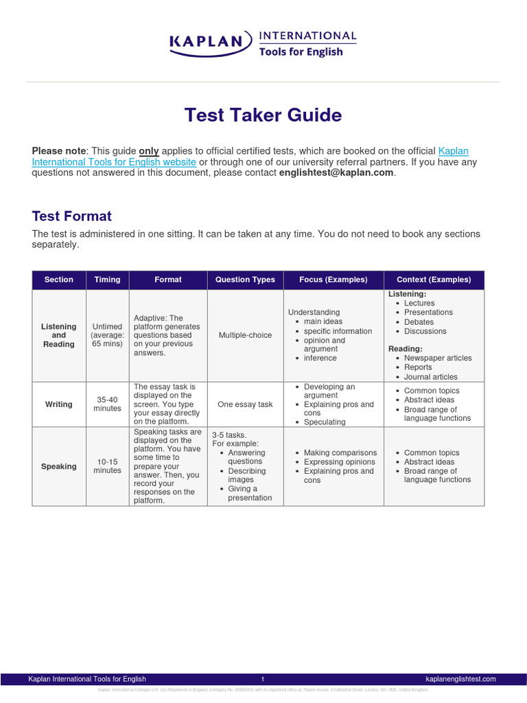 Kaplan International Tools For English Offical Test Student Guide | PDF ...