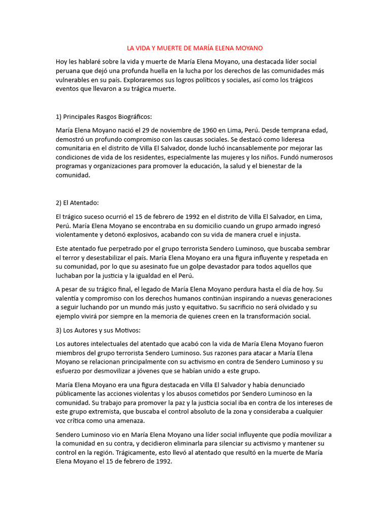 Vida y muerte de María Elena Moyano | PDF | Derechos humanos