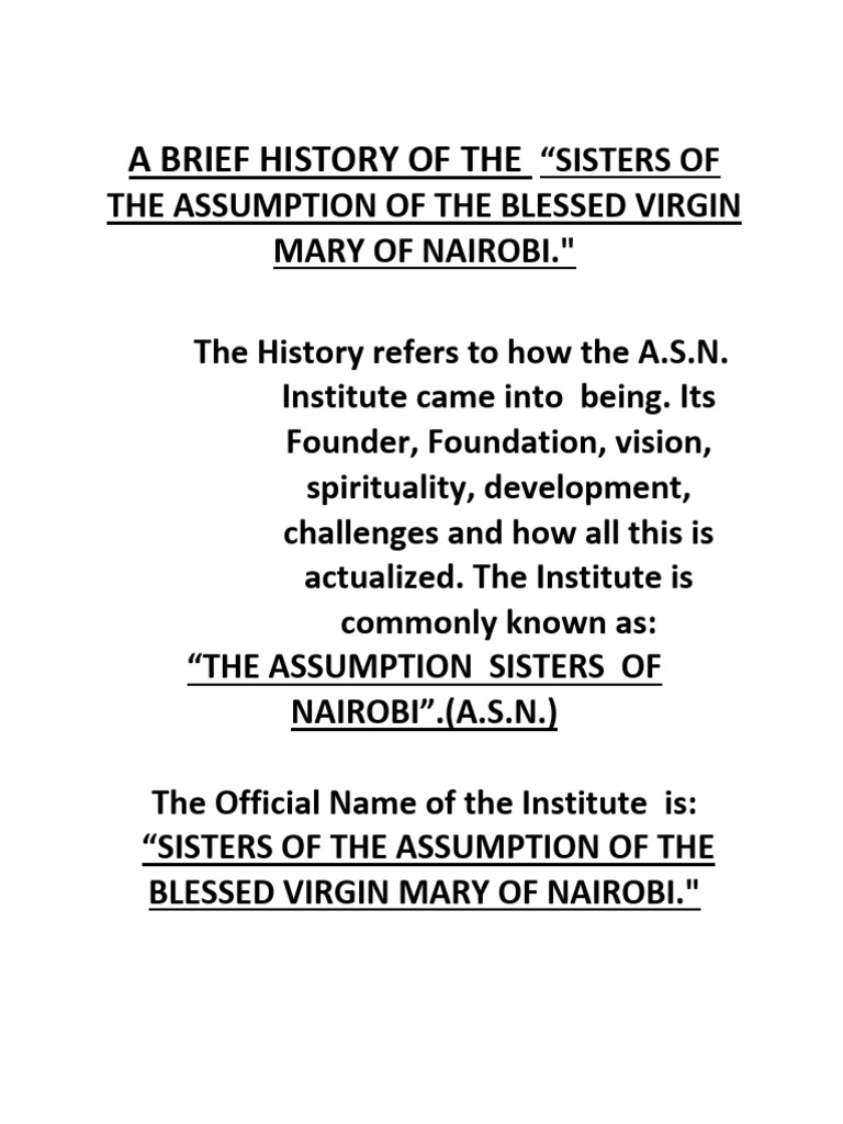 A Brief History of The Assumption Sisters of Nairobi | PDF | Mary ...