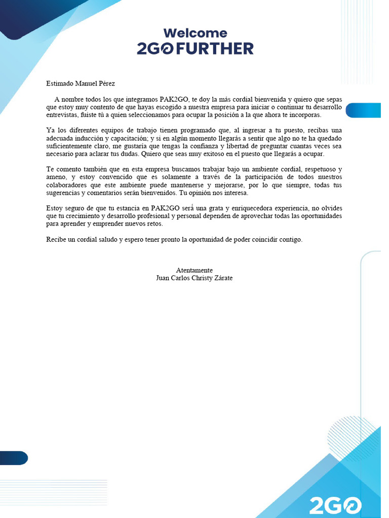 Carta de Bienvenida PAK Op2 | PDF