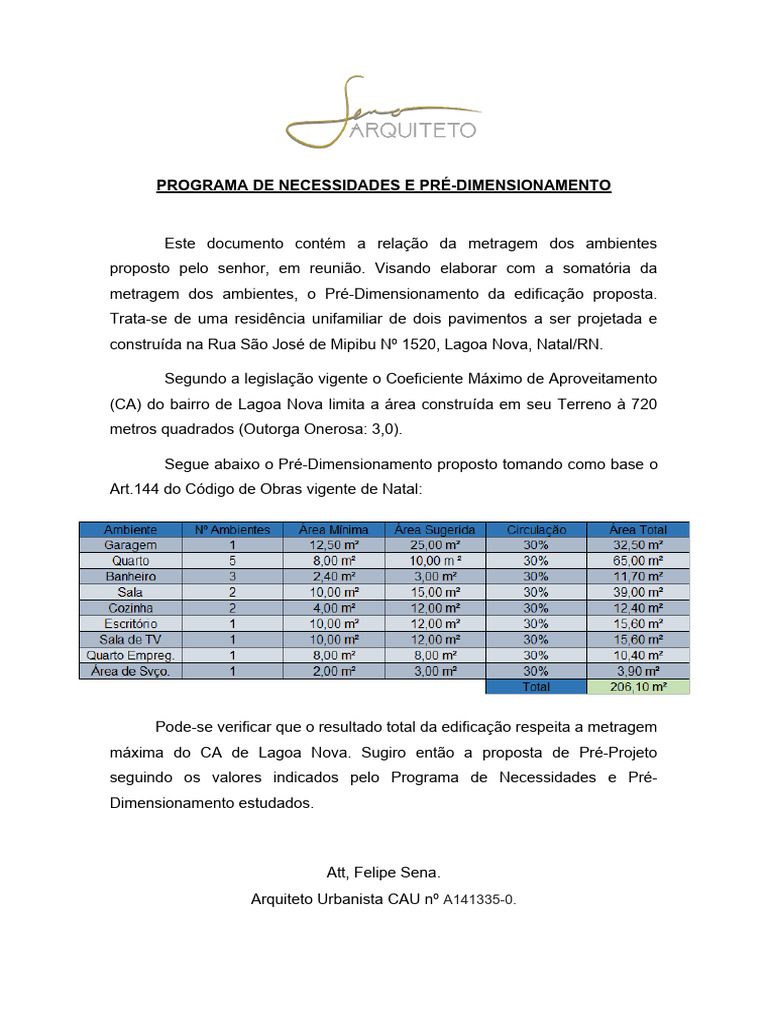 Programa de Necessidades | PDF