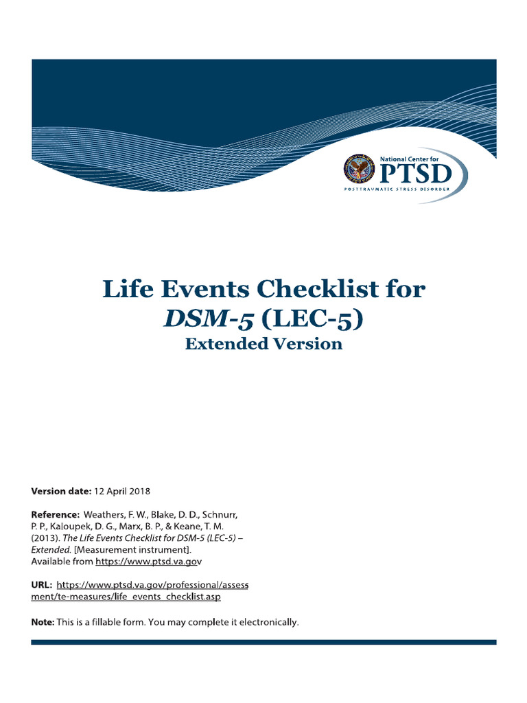life events checklist for DSM-5 extended version | PDF