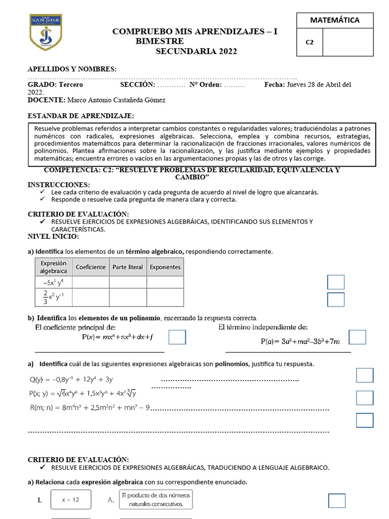 Modelo - Evaluación | PDF | Evaluación | Matemáticas