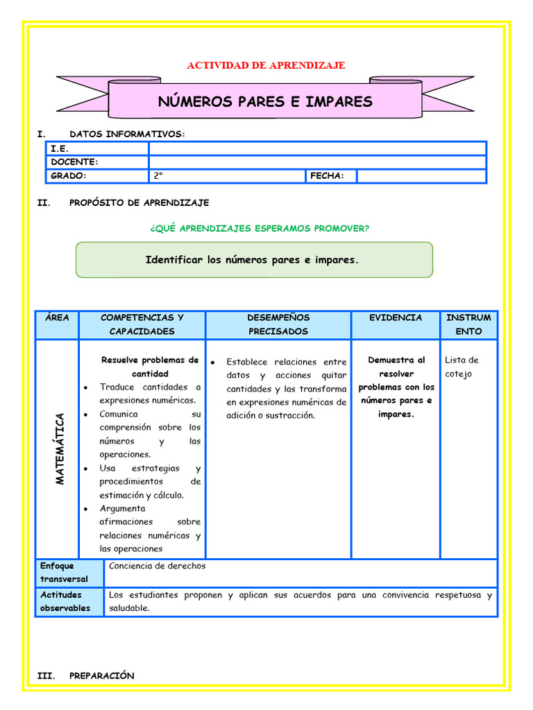 Actividades de Números Pares e Impares | PDF