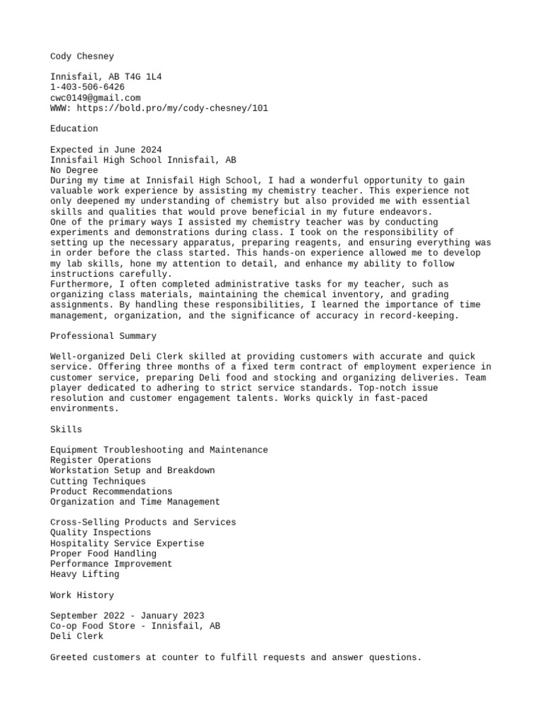 Cody Chesney Resume | PDF | Teachers | Aircraft