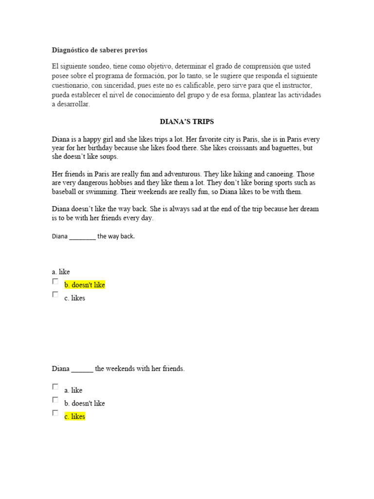 Diagnóstico de saberes previos | PDF