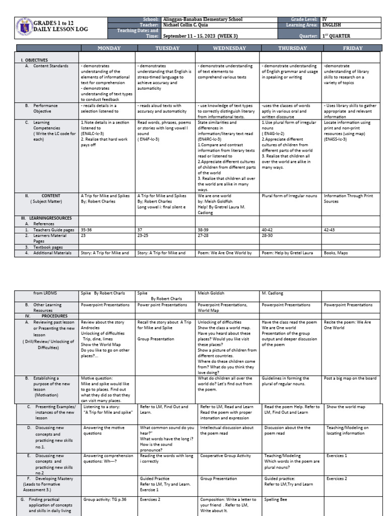 DLL - English 4 - Q1 - W3 | PDF