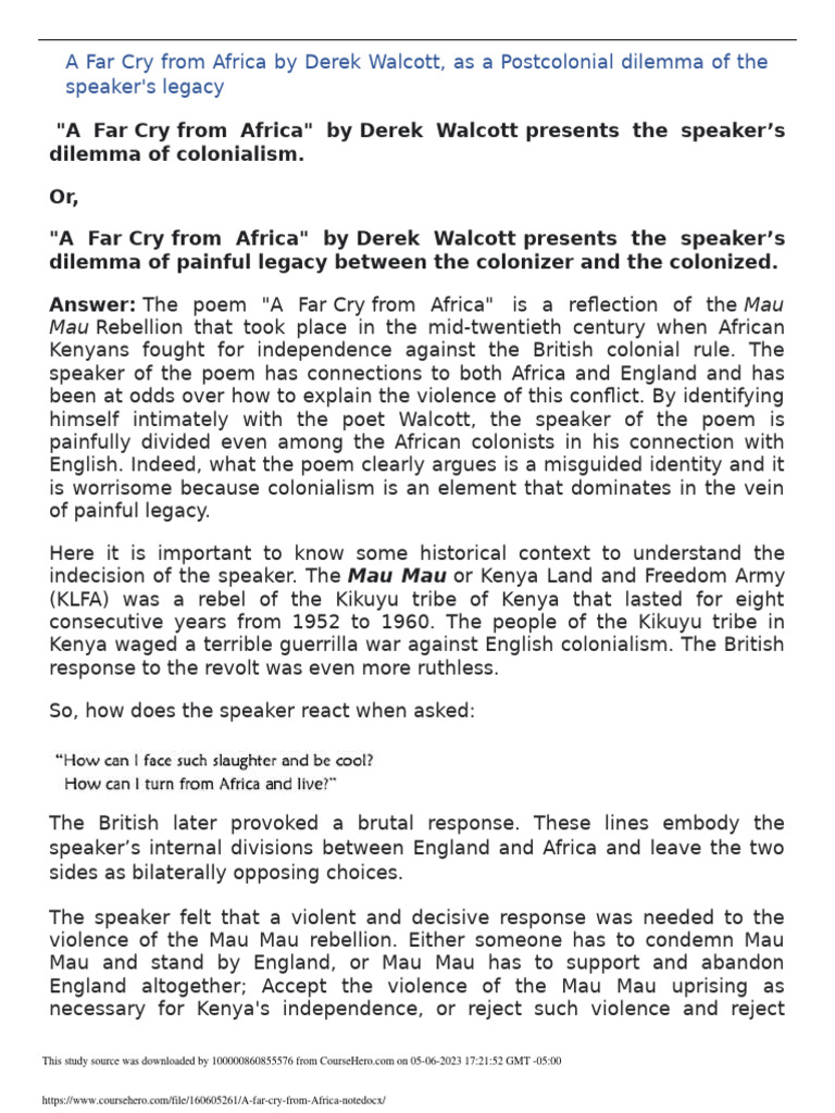 Colonial Legacy in Walcott's Poem | PDF | Kenya | Colonialism