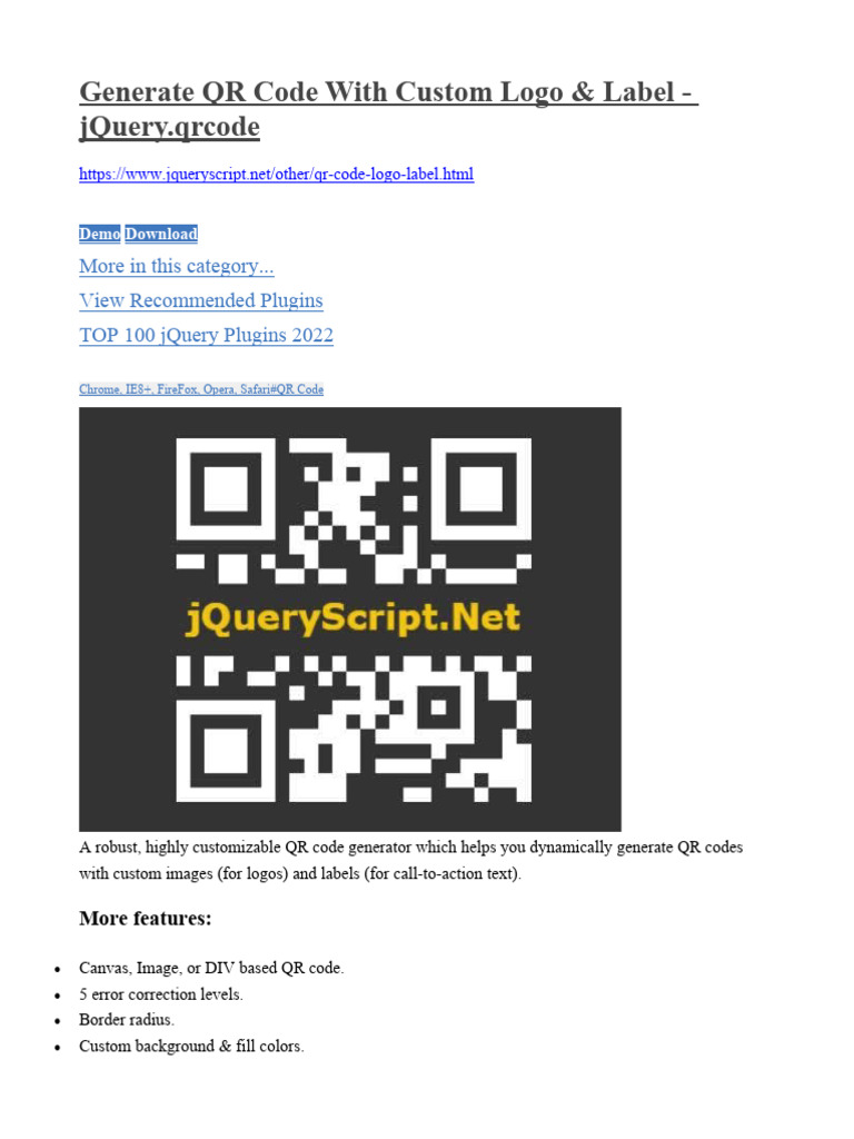 Generate QR Code With Custom Logo & Label - jQuery.qrcode | PDF | Qr Code | J Query