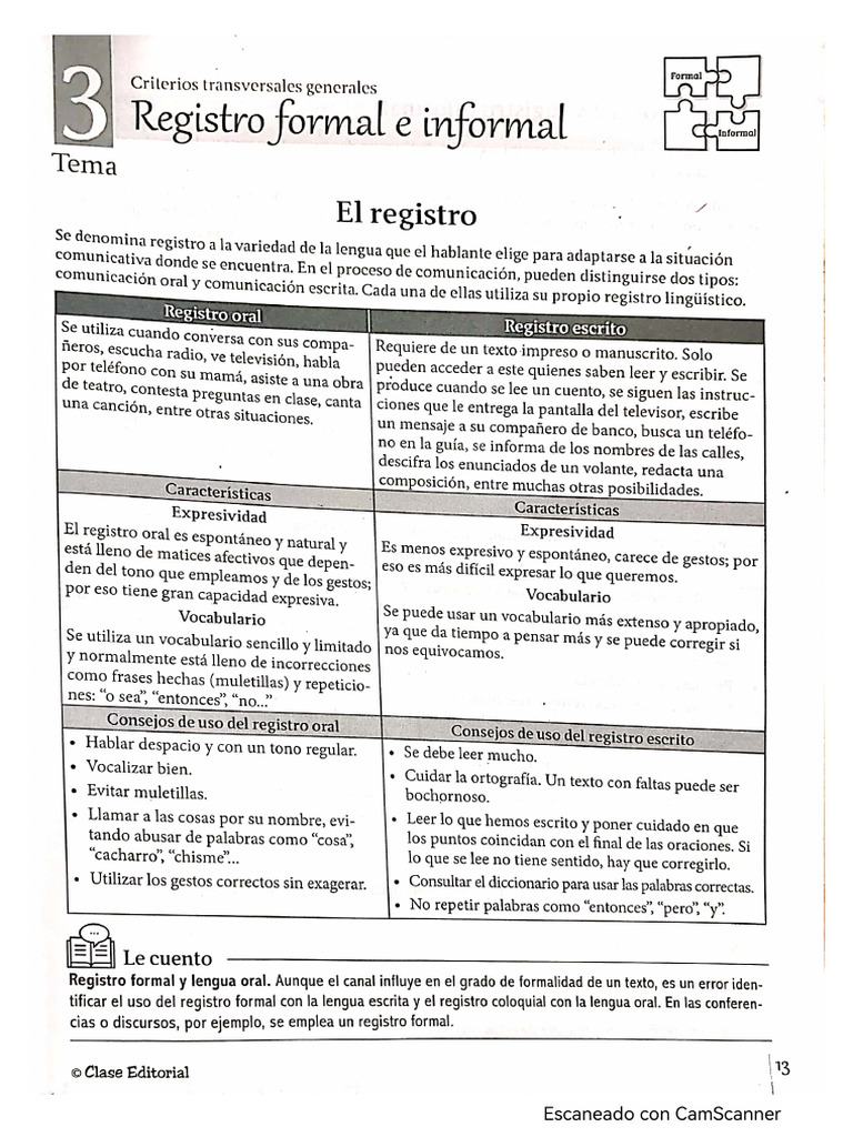 Registro Formal, Informal, Escrito y Oral. | PDF