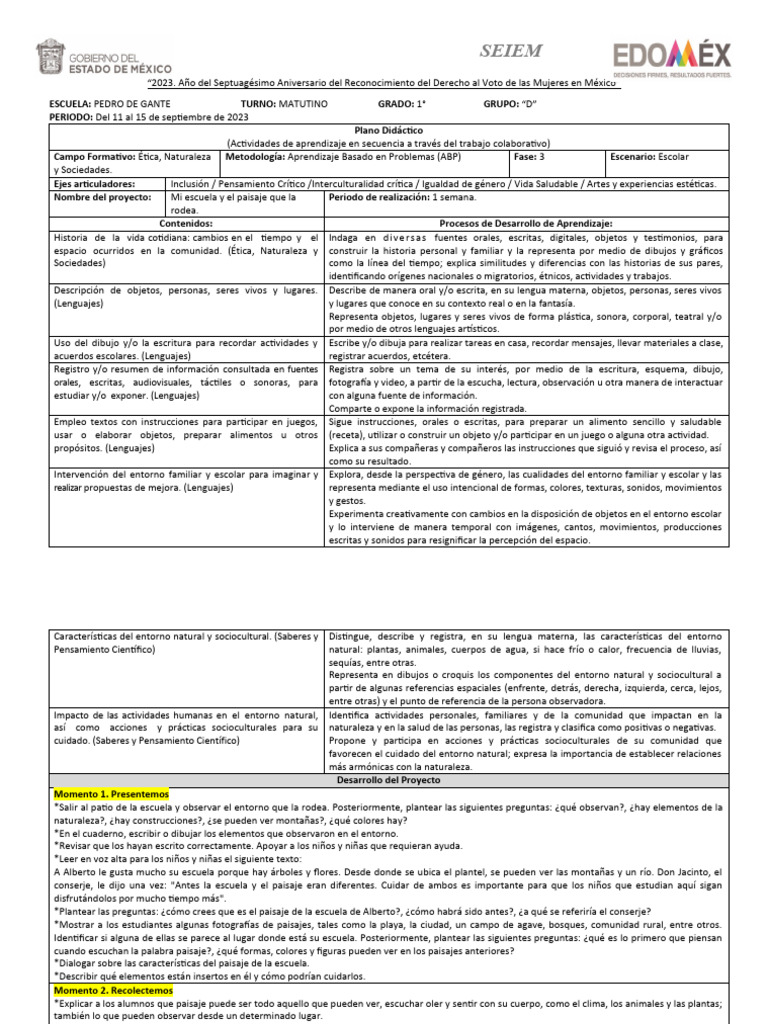 Proyecto Mi Escuela y El Paisaje Que Lo Rodea | PDF | Paisaje | Aprendizaje