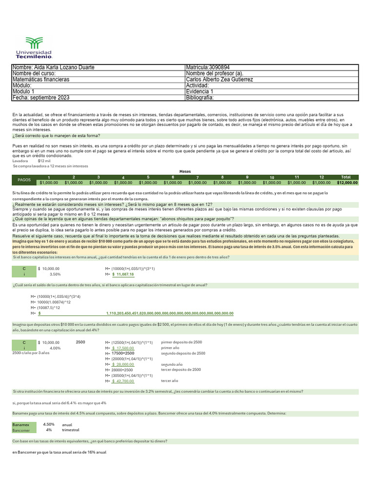 EV1-Matematicas Financieras | PDF | Interés | Bancos
