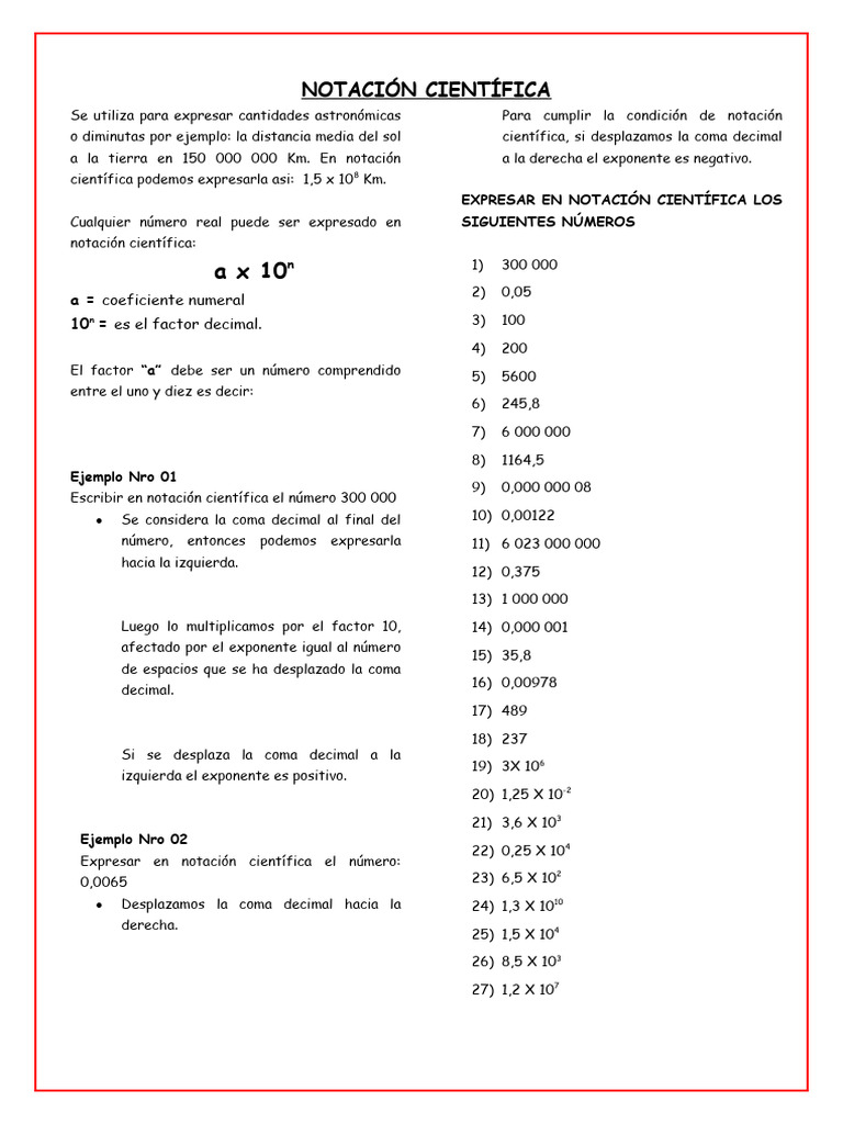 Operaciones en Notación Científica | PDF