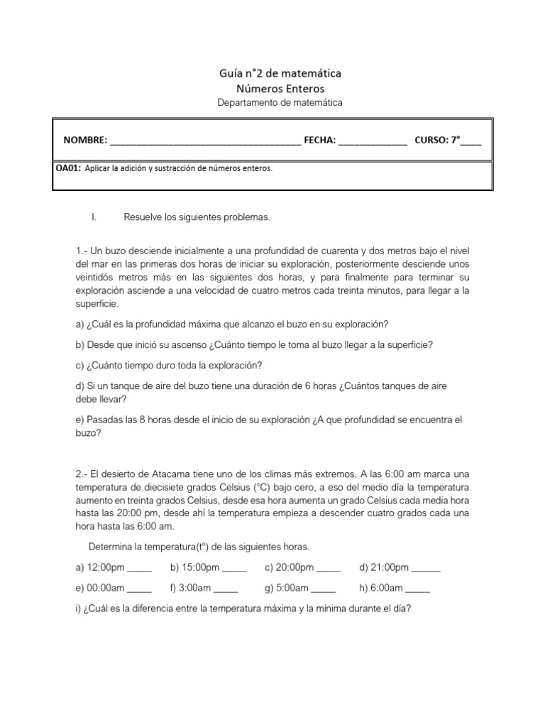 Guía N 2 Números Enteros Pdf