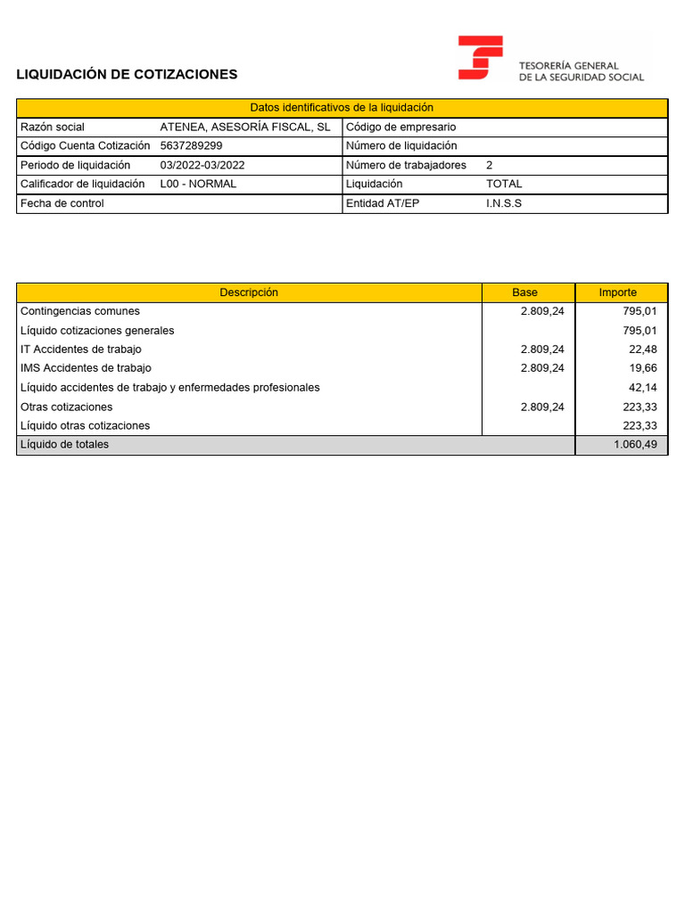 Recibo de liquidación de cotizaciones | PDF