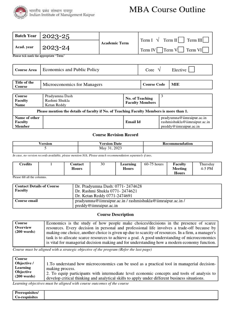 Revised-Microeconomics Course Outline-2023-24 (Page No Revised) | PDF ...