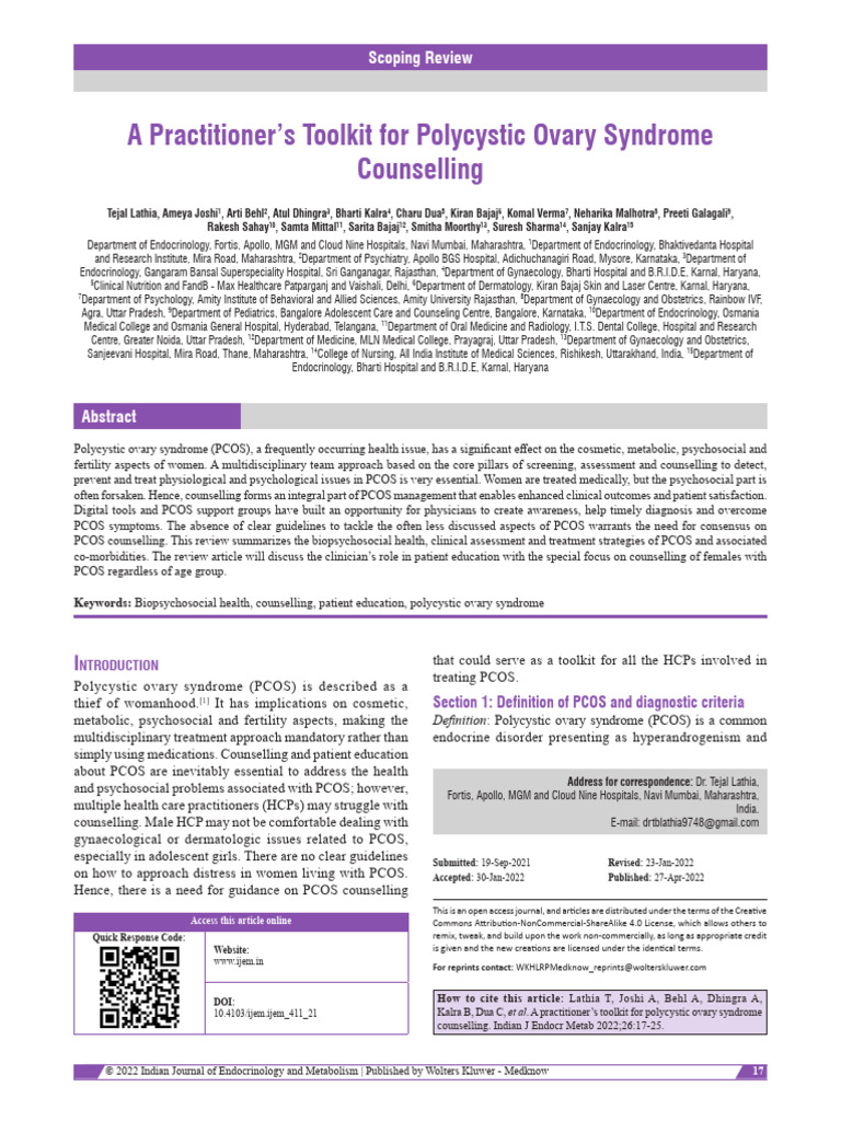 A practitioner's toolkit for PCOS counselling | PDF